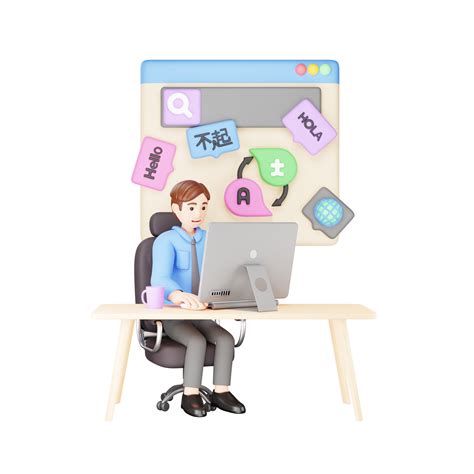Man Using Digital Language Translator 3d Character Illustration For