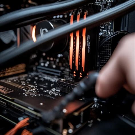 Installing A Graphics Card Into A Desktop Pc With The Pcie Slot And Power Cables In Focus