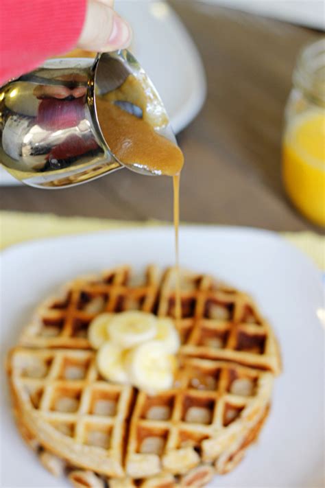 Banana Waffles With Peanut Butter Maple Syrup Belle Vie