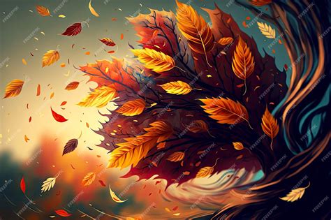 Autumn Wind Blows Leaves During Autumn Leaf Fall Created With Generative Ai Premium Ai