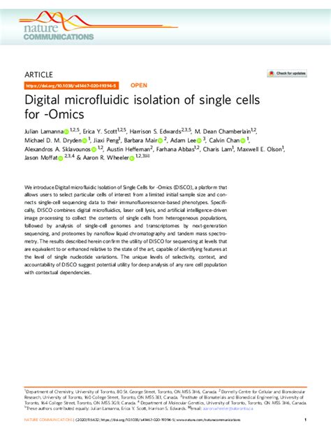 Pdf Digital Microfluidic Isolation Of Single Cells For Omics