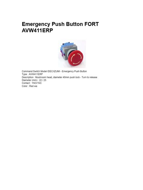 Emergency Push Button Avw411erp Pdf