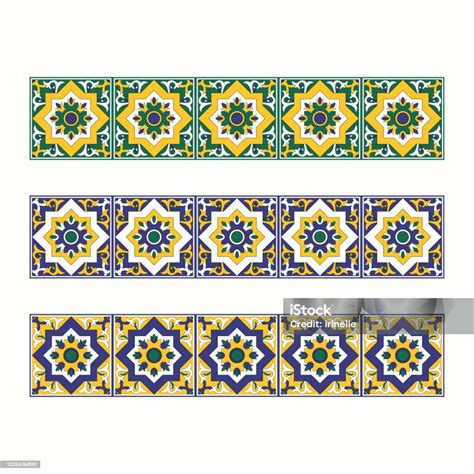 타일 테두리 패턴 벡터 원활한 바닥 모자이크 장식 질감 포르투갈어 Azulejos 시칠리아 이탈리아 마졸리카 멕시코 탈라 베라