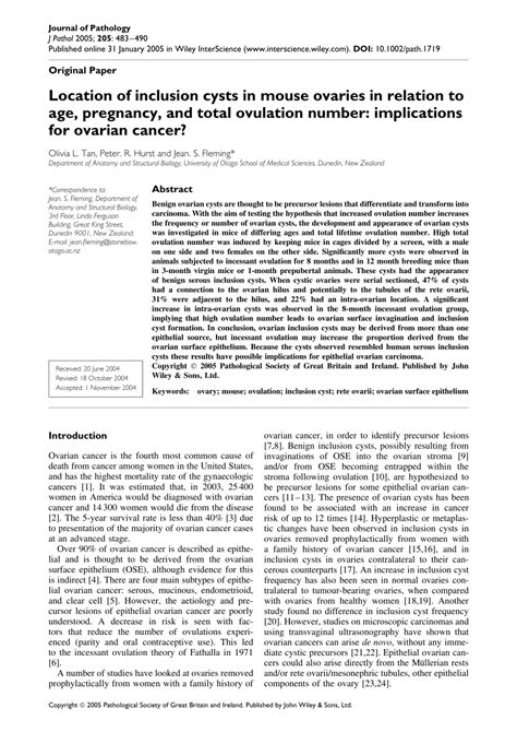 PDF Location Of Inclusion Cysts In Mouse Ovaries In Relation To Age Pregnancy And Total