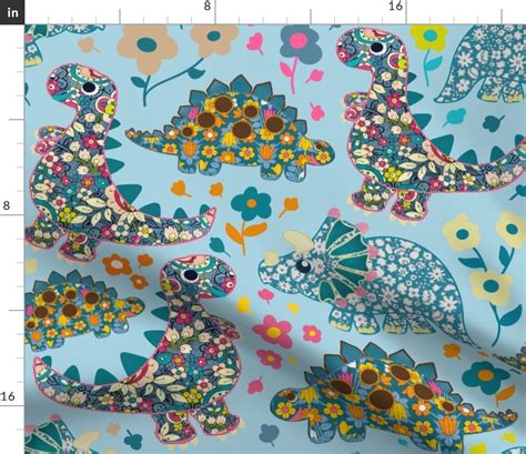 Floral Fabric Dinosaurs Fabric Spoonflower