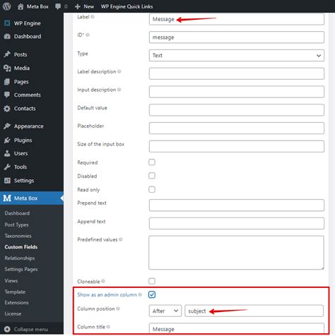 create contact form meta box documentation