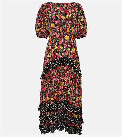 Rixo Shireen Floral Silk Midi Dress Editorialist