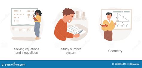Mathematics In Middle School Isolated Cartoon Vector Illustration Set