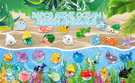 Diydec 36pcs Mini Ocean Resin Animals Tiny Sea Animals