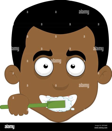 Vector Illustration Face Of A Cartoon Man Brushing His Teeth With A