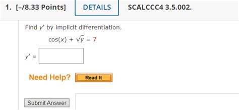 Solved Find Y′ By Implicit Differentiation Cosxy7 Y′
