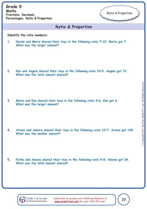 Word Problems In Ratio Worksheet Grade 5 Math Ratio And Proportion