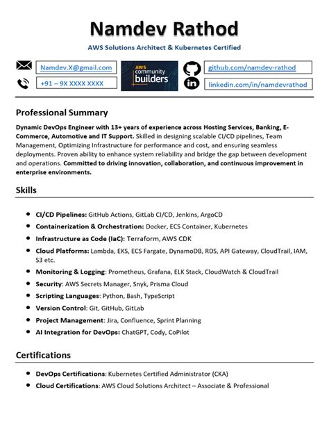 Namdev Rathod Devops Engineer Resume Pdf Information Technology