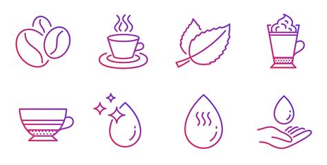 민트 잎 차 컵 커피 콩 아이콘 세트 모카 물 방울과 뜨거운 물 표지판 라떼 커피 기호입니다 벡터 0명에 대한 스톡 벡터 아트 및 기타 이미지 Istock