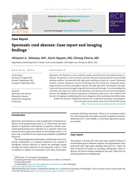 Pdf Spermatic Cord Abscess Case Report And Imaging Findings