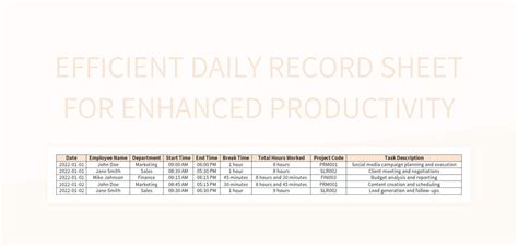 Efficient Daily Record Sheet For Enhanced Productivity Excel Template