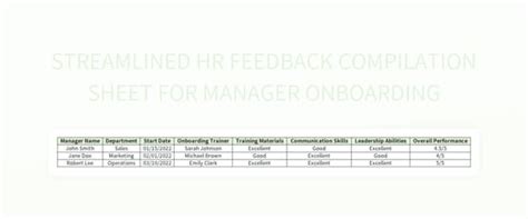 Streamlined HR Feedback Compilation Sheet For Manager Onboarding Excel