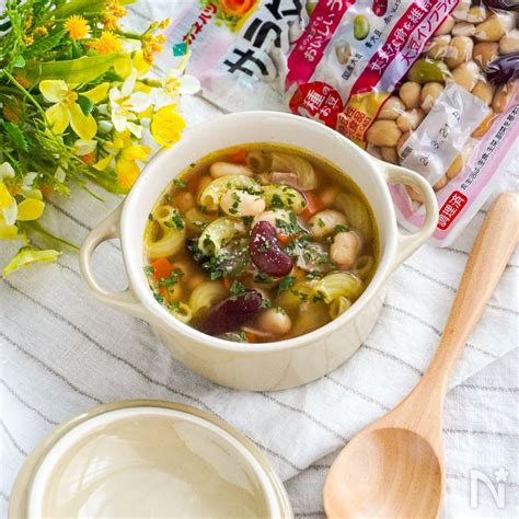 豆とパスタの具沢山スープ レシピサイトnadia