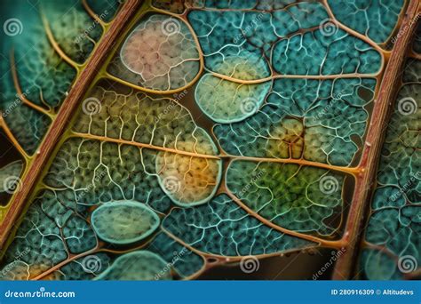 Microscope Slide With Magnified View Of Plant Cells And Their Intricate