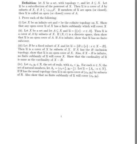 Solved Definition Let X Be A Set With Topology T And Let