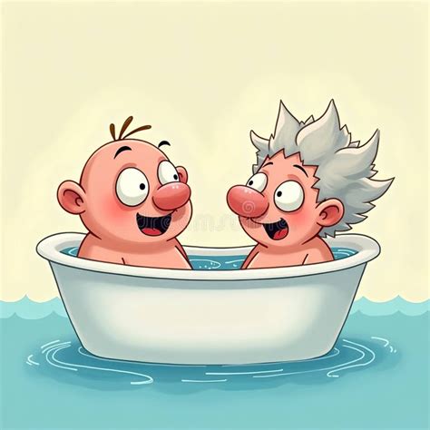 Cartoon Comic Book Old People Married Couple Bath Bathtub Bathing Together Stock Illustration