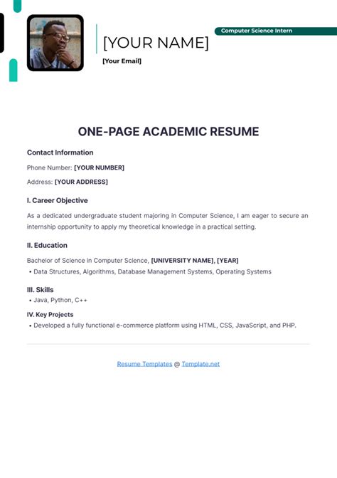 One Page Academic Resume Edit Online Download Example Template Net