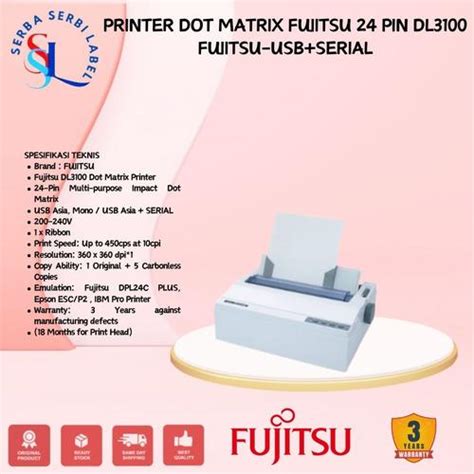 Jual Printer Dot Matrix Fujitsu 24 Pin Dl3100 Fujitsu Usb Serial Jakarta Pusat Serbaserbi