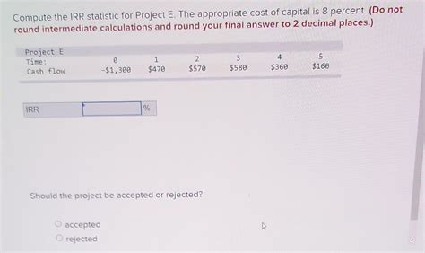 solved compute the irr statistic for project e the