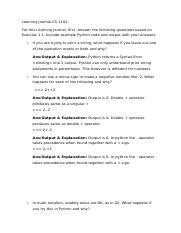 CS 1101 Learning Journal 1 Docx Learning Journal CS 1101 For This