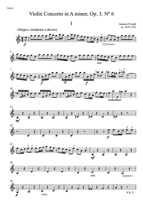 Violin Concerto In A Minor Rv 356 Vivaldi Antonio Imslp Free