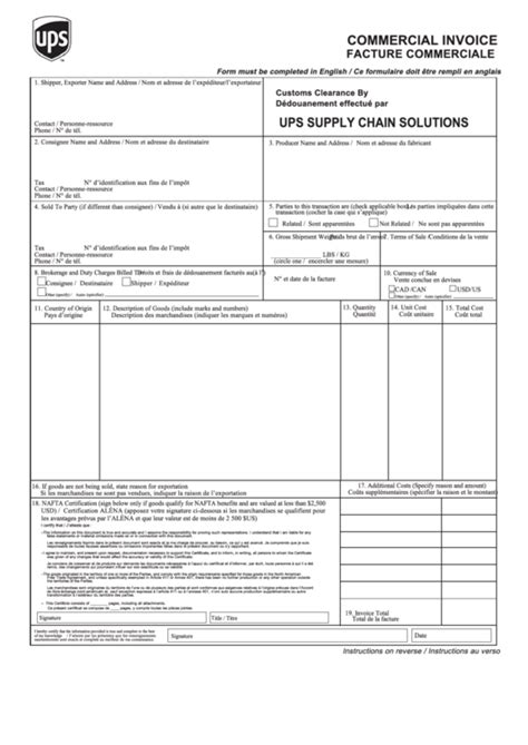 Commercial Invoice Template Ups