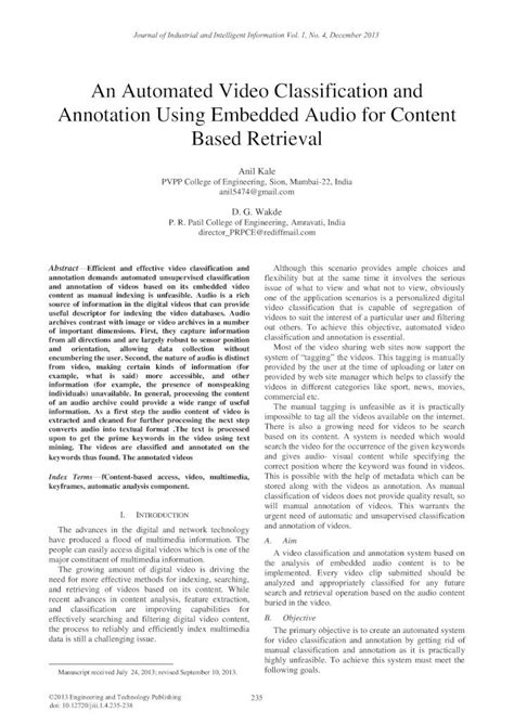 pdf an automated video classification and annotation using