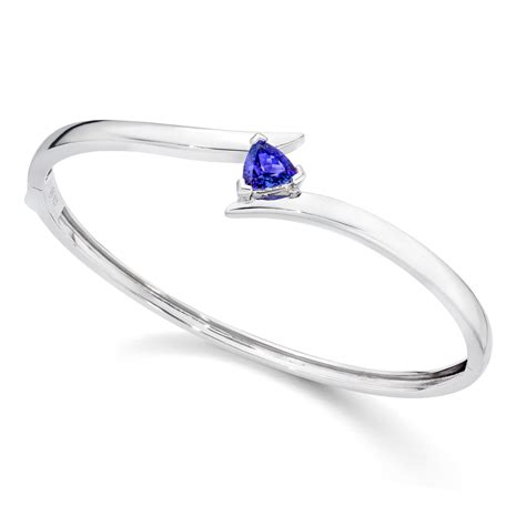 Trillion Shaped Tanzanite Bangle Bracelet Set In 925 Silver Diamonds
