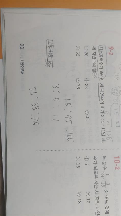 중학교 1학년 최소공배수 최대공약수 수학 질문 지식in