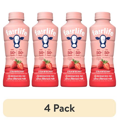 4 Pack Fairlife 2 Reduced Fat Strawberry Ultra Filtered Milk 14 Fl