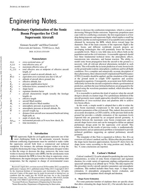 Pdf Preliminary Optimization Of The Sonic Boom Properties For Civil Supersonic Aircraft