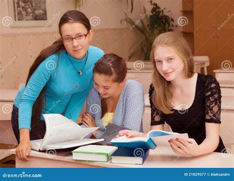 Three Girls Schoolgirl Stock Image Image Of Lecture 21829577
