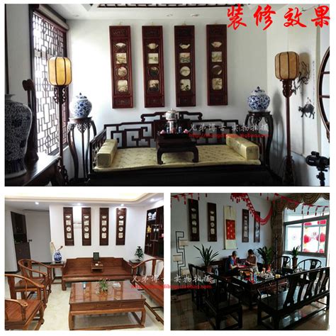 东阳木雕客厅沙发背景大理石云石挂屏新中式实木四条屏香樟木挂画虎窝淘