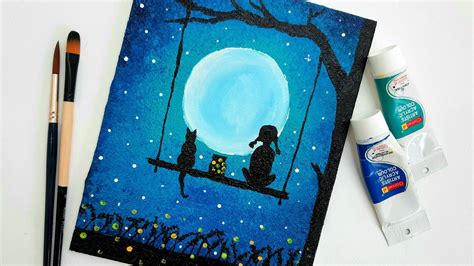 Easy Moonlight Night Acrylic Painting For Beginners Night Painting