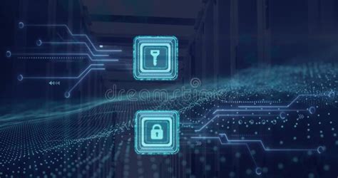 Image Of Key And Padlock Icons Digital Data Processing Over Computer Circuit Board Stock