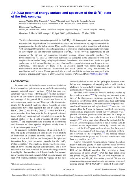 Pdf Ab Initio Potential Energy Surface And Spectrum Of The B3Π