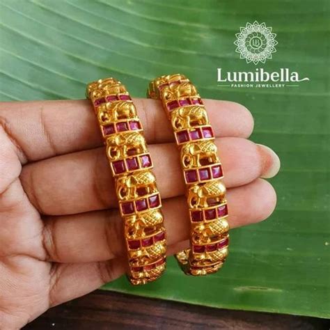 Ruby Elephant Golden Bangles At ₹ 1655pair Gold Bangles In Chennai