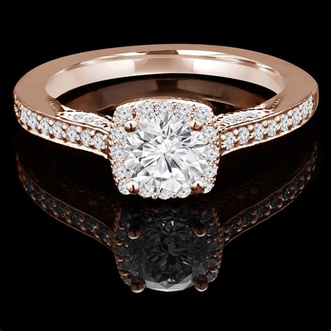 Round Cut Diamond Multi Stone 4 Prong Halo Engagement Ring With Round