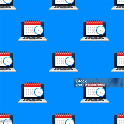 랩톱 화면 패턴의 캘린더 및 시계 개념 일정을 예약합니다 현대 플랫 디자인 그래픽 요소 스톡 일러스트레이션 건설 현장에 대한 스톡 벡터 아트 및 기타 이미지 Istock