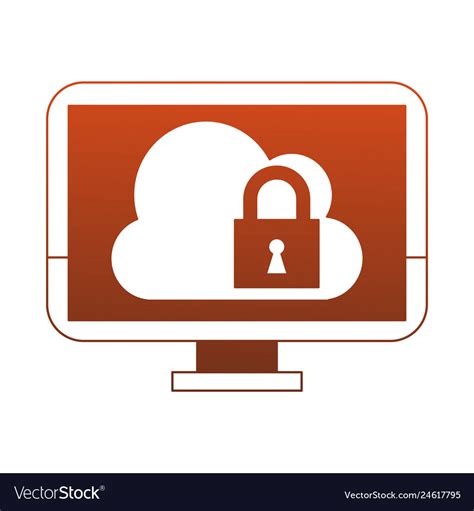 Pc With Secure Cloud Red Lines Royalty Free Vector Image