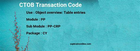 CTOB SAP Tcode For Object Overview Table Entries