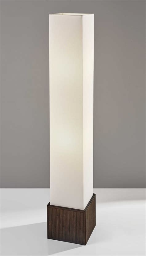 Brown Reed Floor Lamp With Elongated Rectangular Linen Shade Lantern
