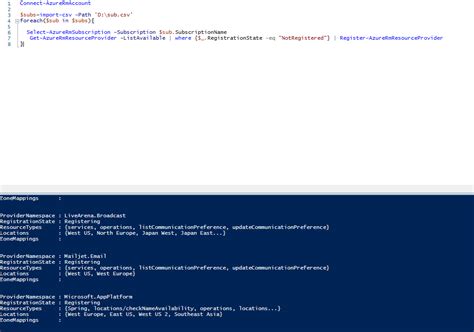 Powershell Registering Multiple Resource Provider With Multiple