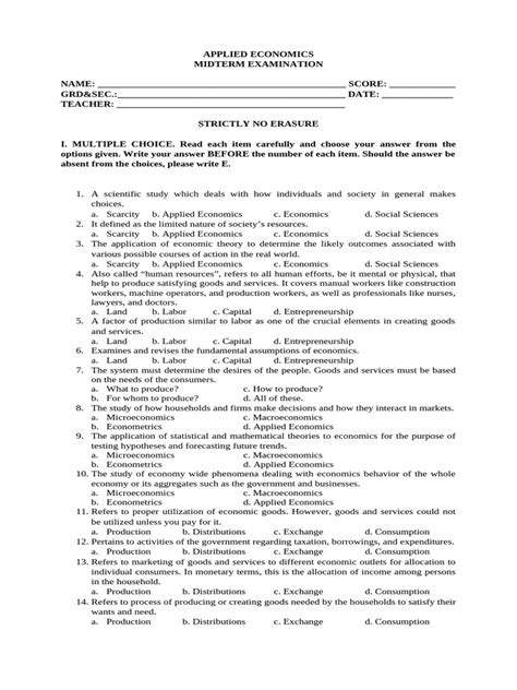 Applied Economics Midterm Exam Pdf Elasticity Economics Economics