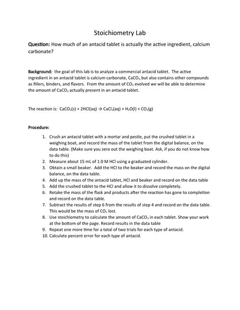 Stoichiometry Lab Amy Shan Library Formative